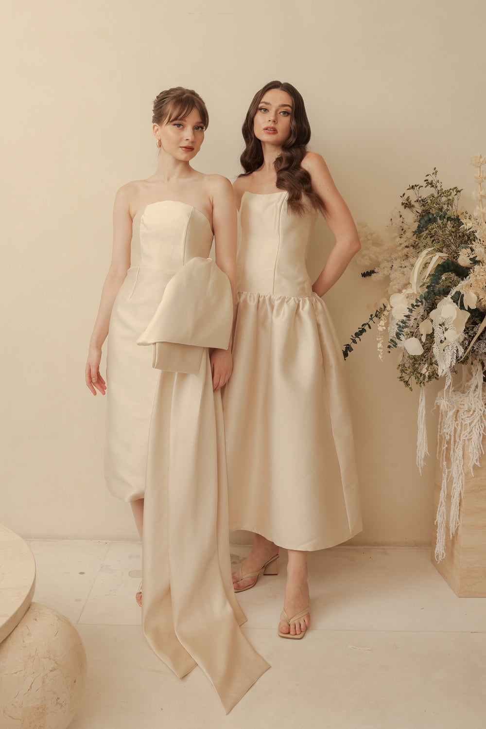 PROVENCE Strapless Drop Waist Midi Dress (Light Gold Gazaar) – Zoo Label