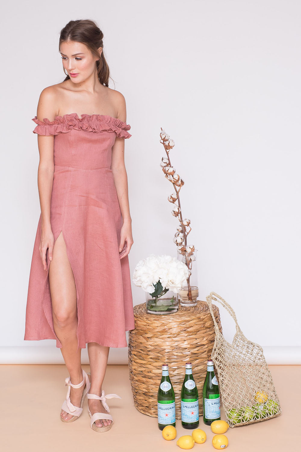 MEXICO Ruffled Off Shoulder Midi Dress with Slit (Old Rose Crepe) – Zoo ...