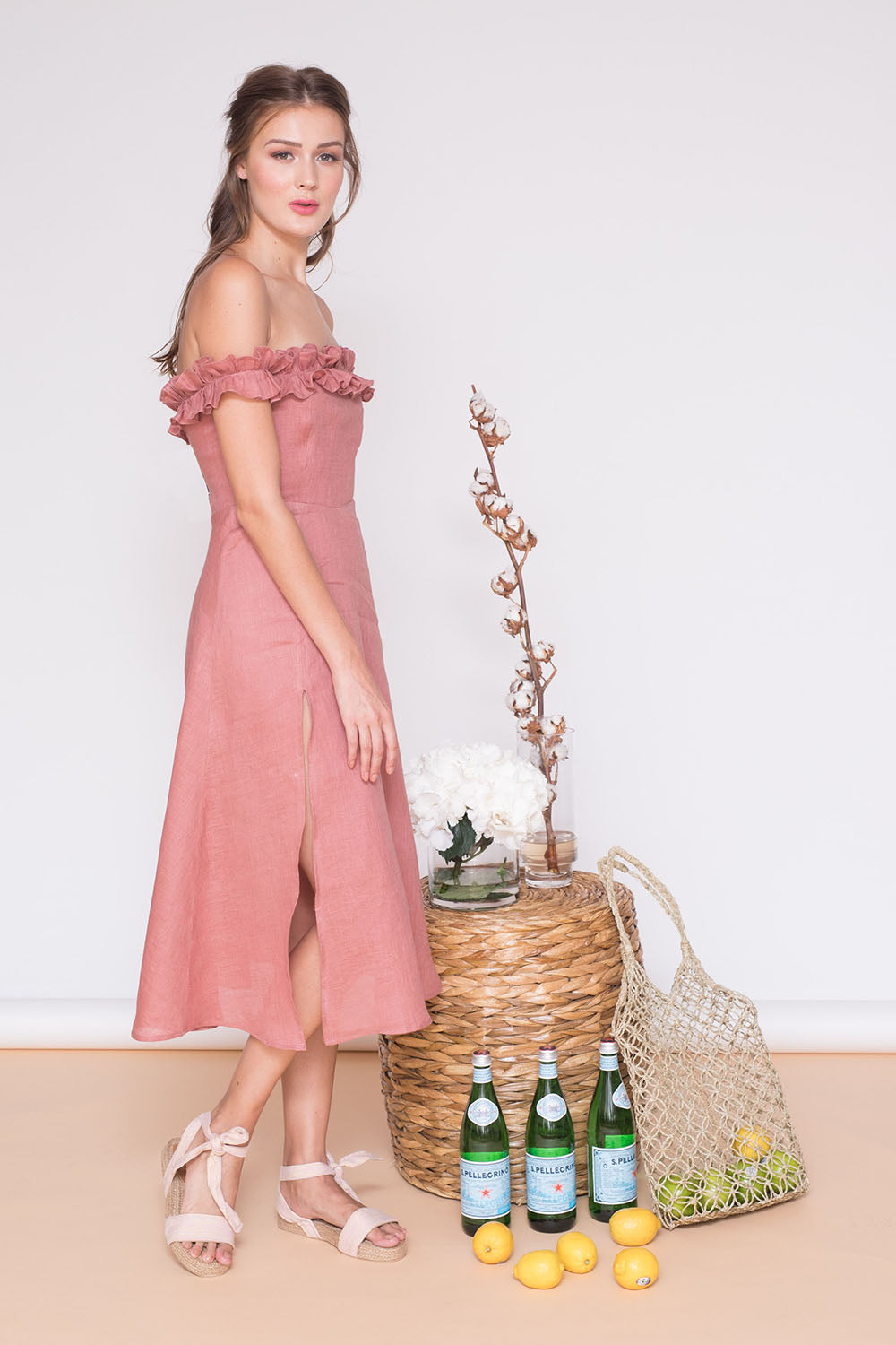 MEXICO Ruffled Off Shoulder Midi Dress with Slit (Old Rose Crepe) – Zoo ...